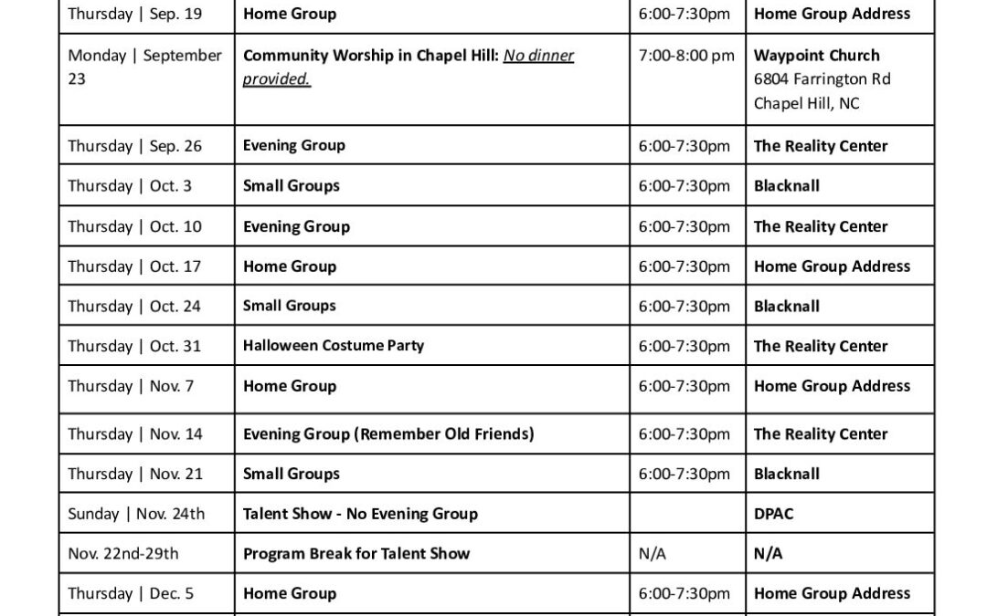 Adrian Calendar Fall 2024 | Reality Ministries